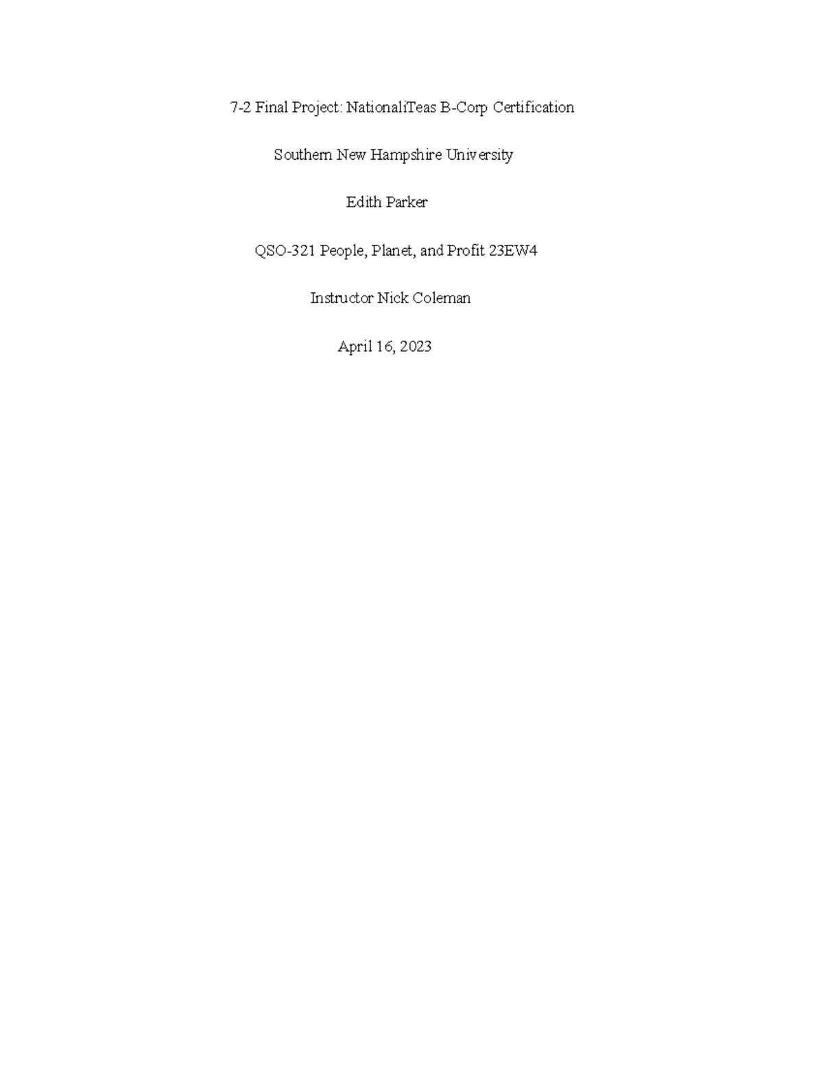 7-2 Final Project - The three elements of the triple bottom line are ...