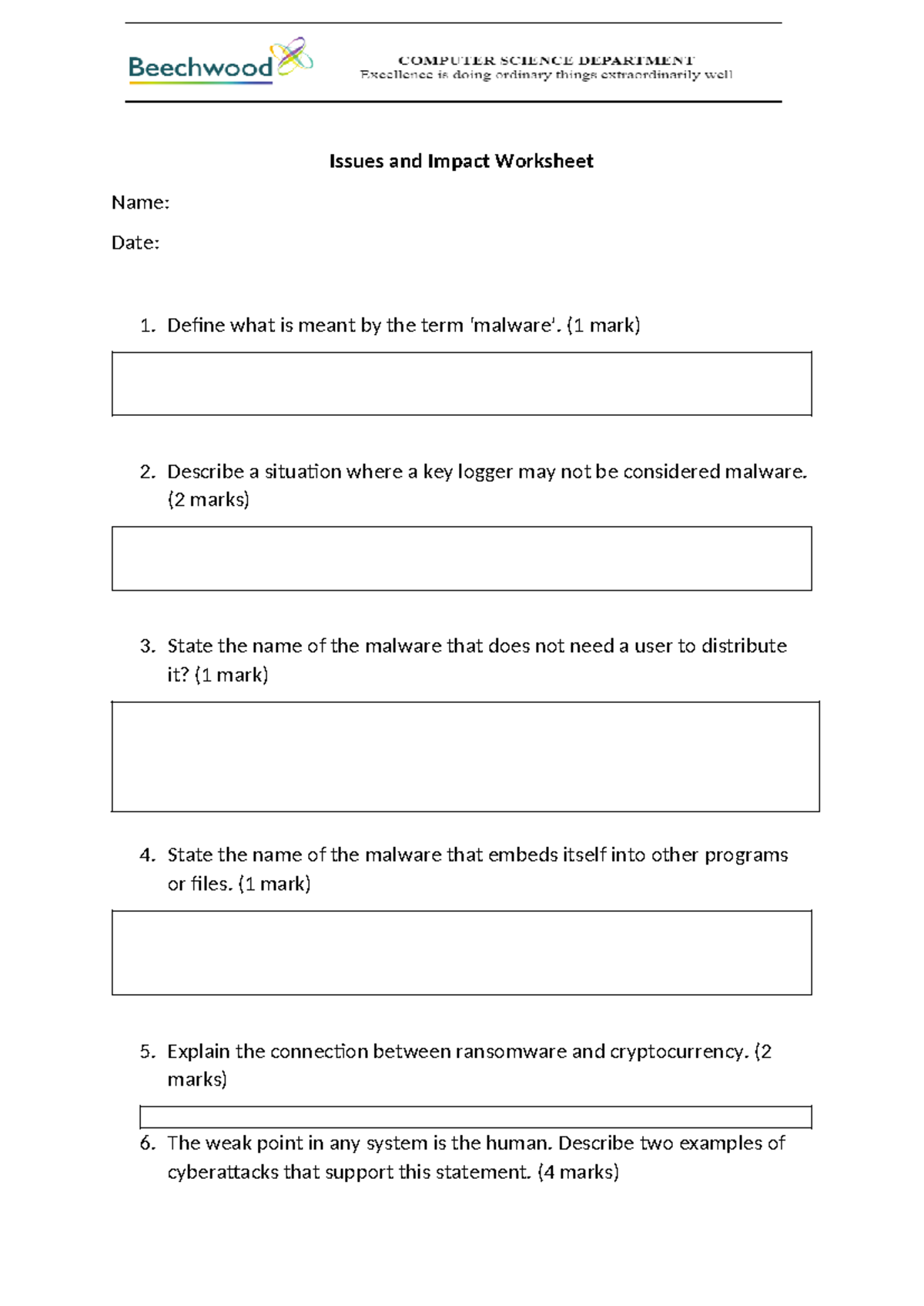 CYB101 Issues and Impact Worksheet on Malware and Cybersecurity - Studocu