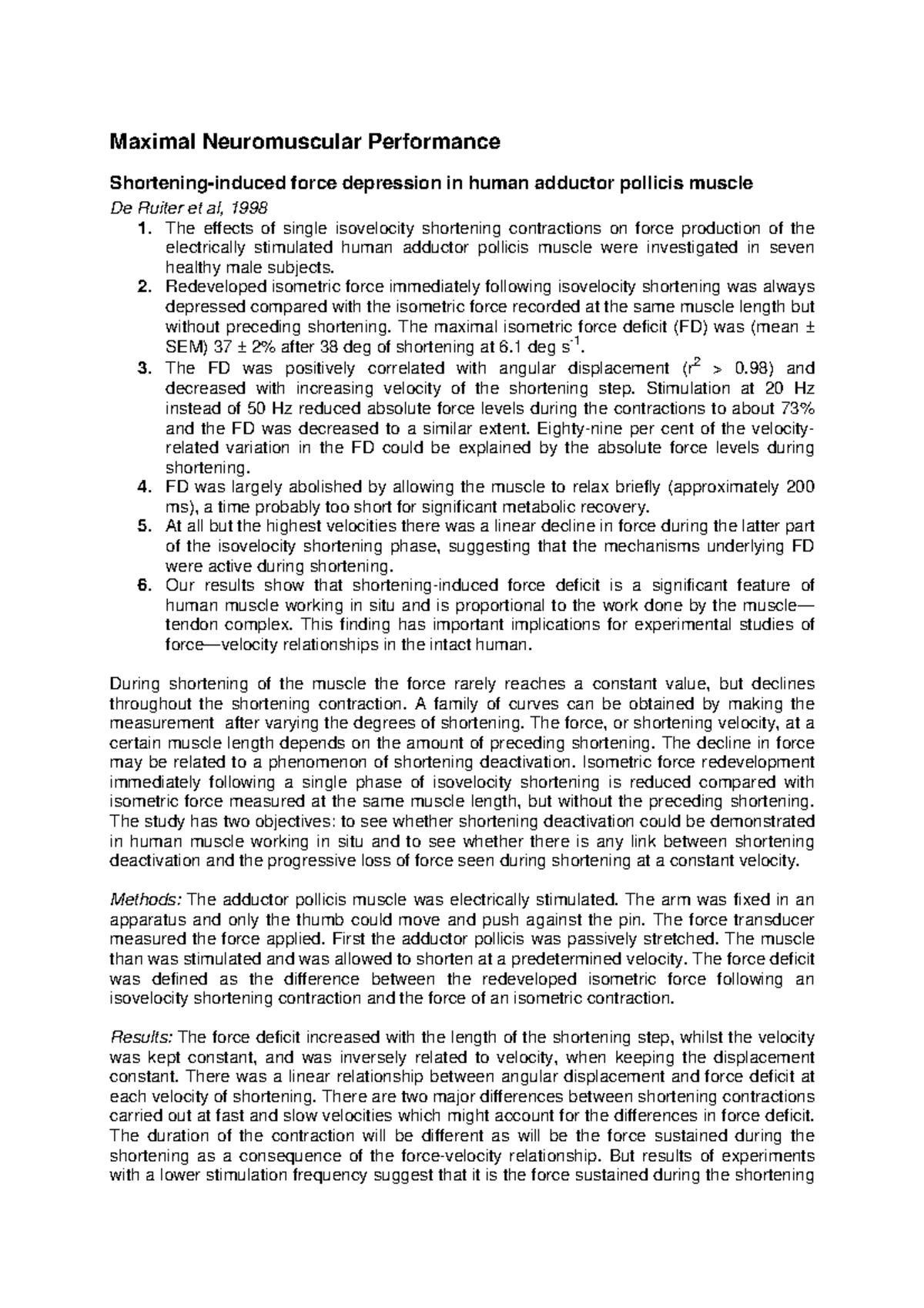 Maximal Neuromuscular Performance: Force-Velocity Insights (KINE 302 ...