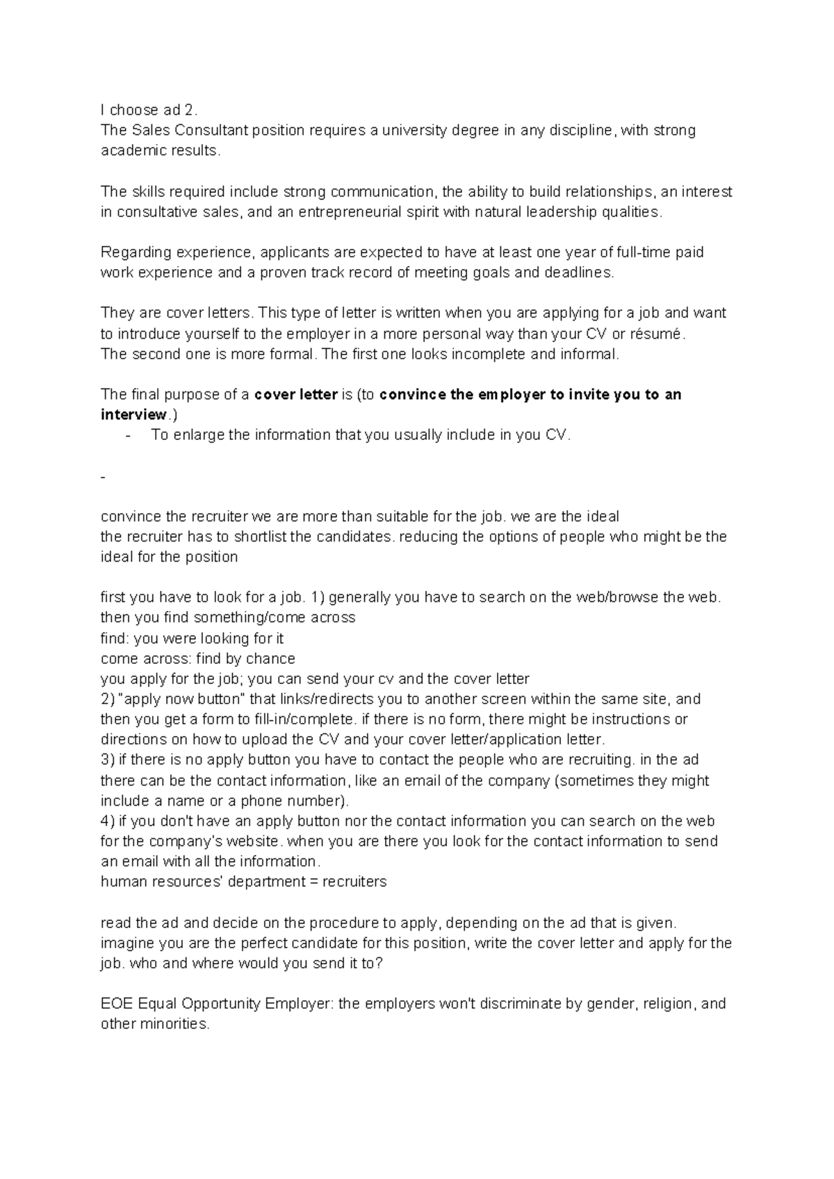 Inglés Técnico 2 - Cover Letter Writing Tips and Corrections - Studocu