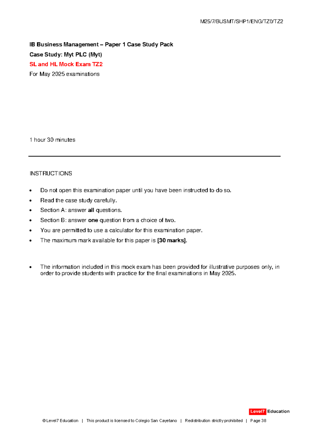 IB Business Management SL/HL Paper 1 Case Study: Myt PLC Mock Exam TZ2 ...