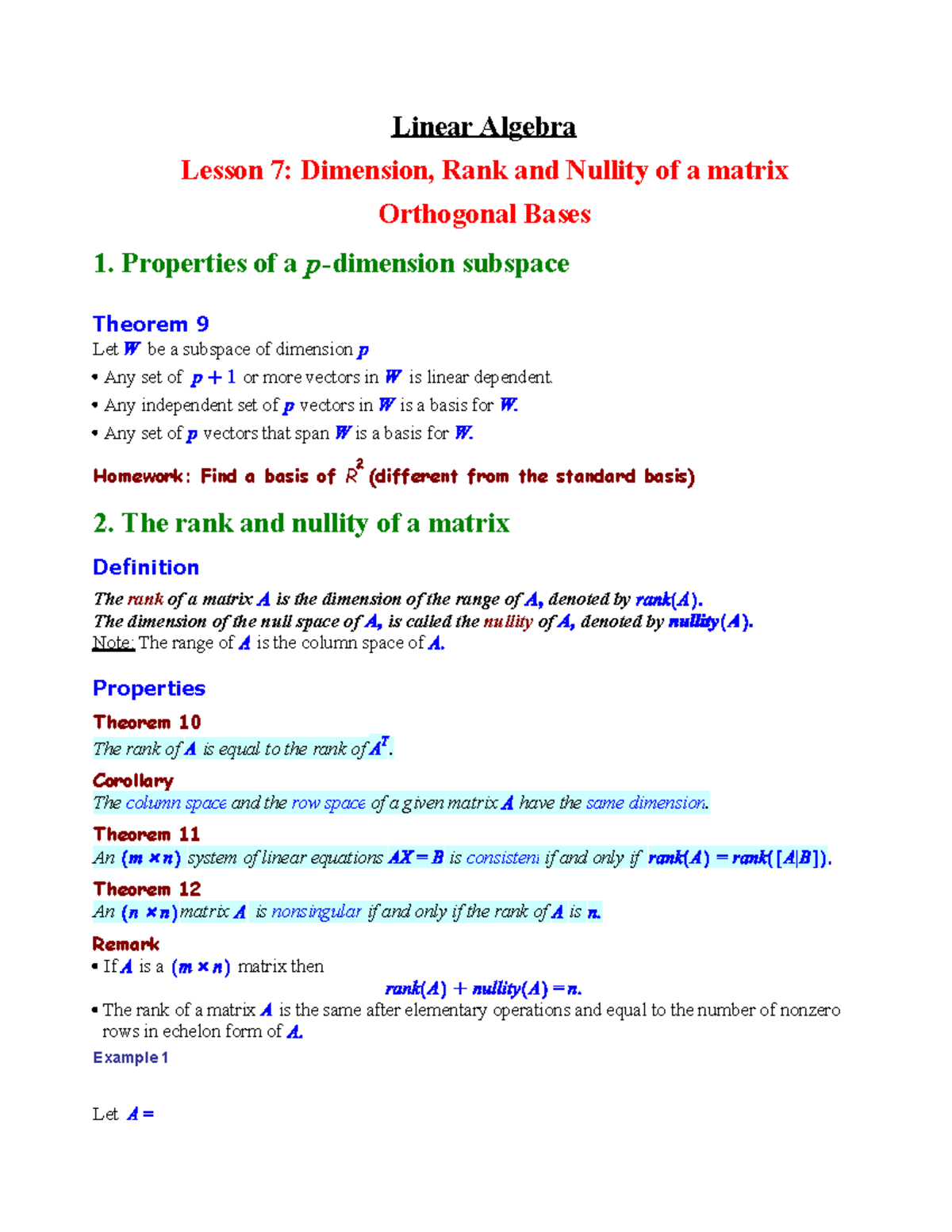 Linear algebra lesson 7: Dimension, rank, nullity, and orthogonal bases ...