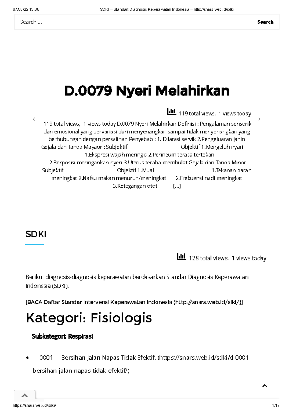 Panduan SDKI D.0079 Nyeri Melahirkan dan Diagnosis Keperawatan - Studocu
