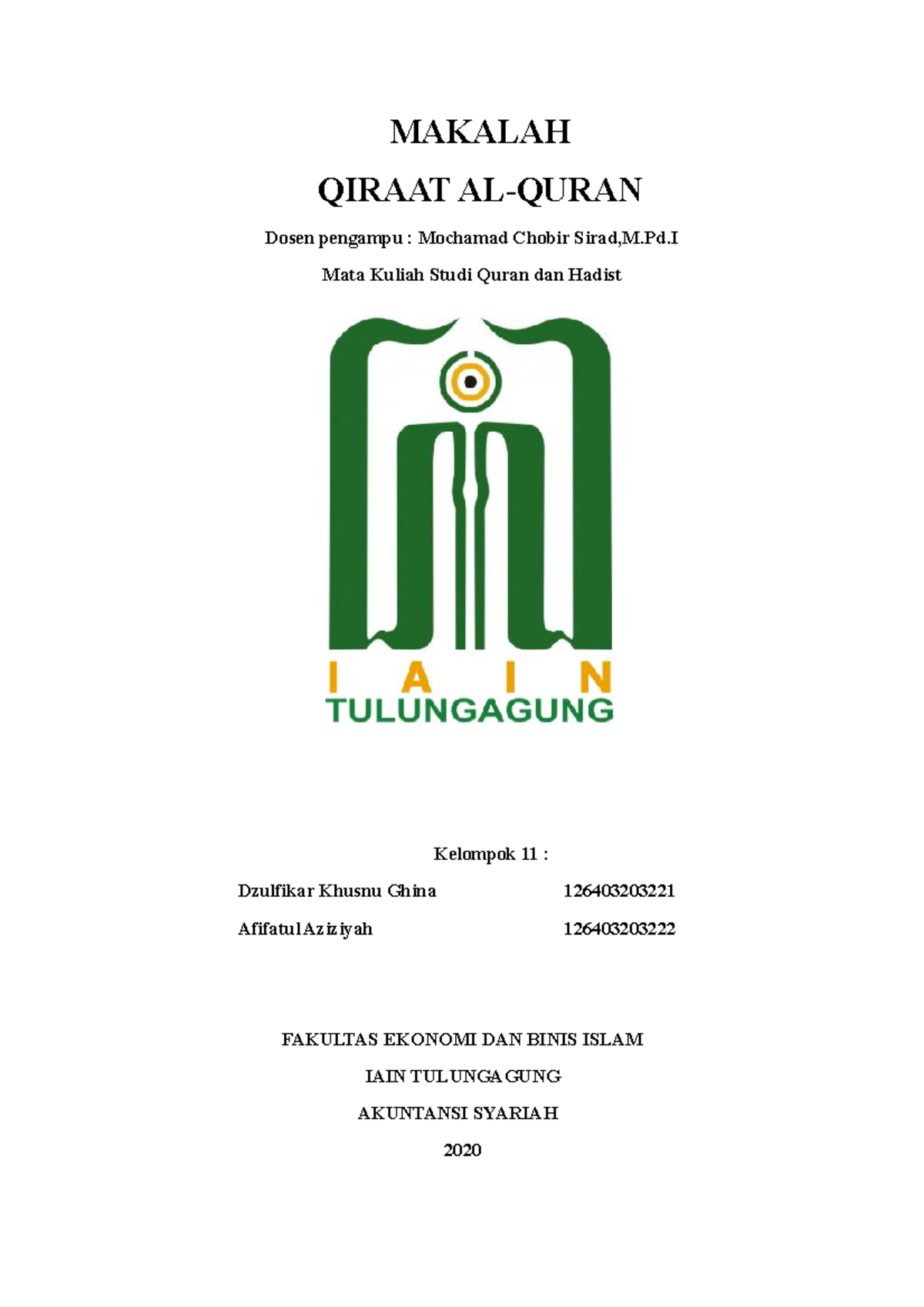 Makalah Qiraat Al-Quran: Studi Quran dan Hadist (Kel. 11) - Studocu