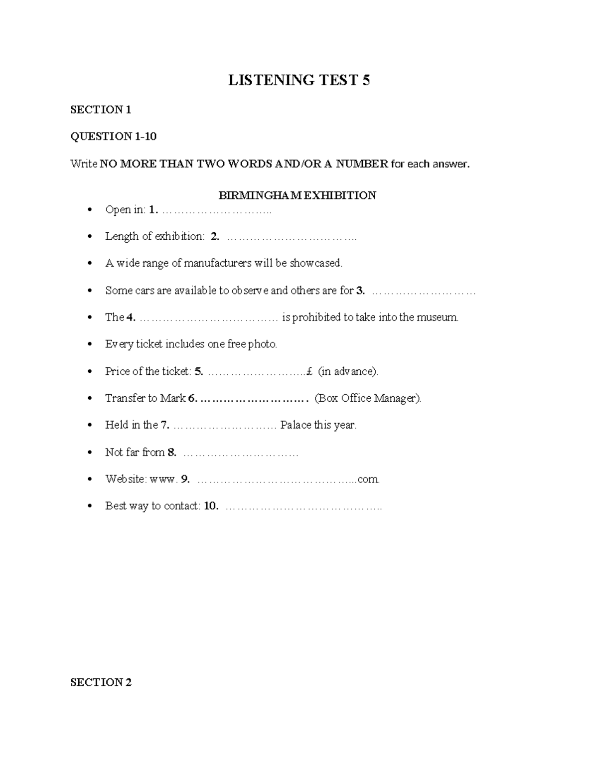 Listening Test 5-1: Birmingham Exhibition & Patient Consultations - Studocu