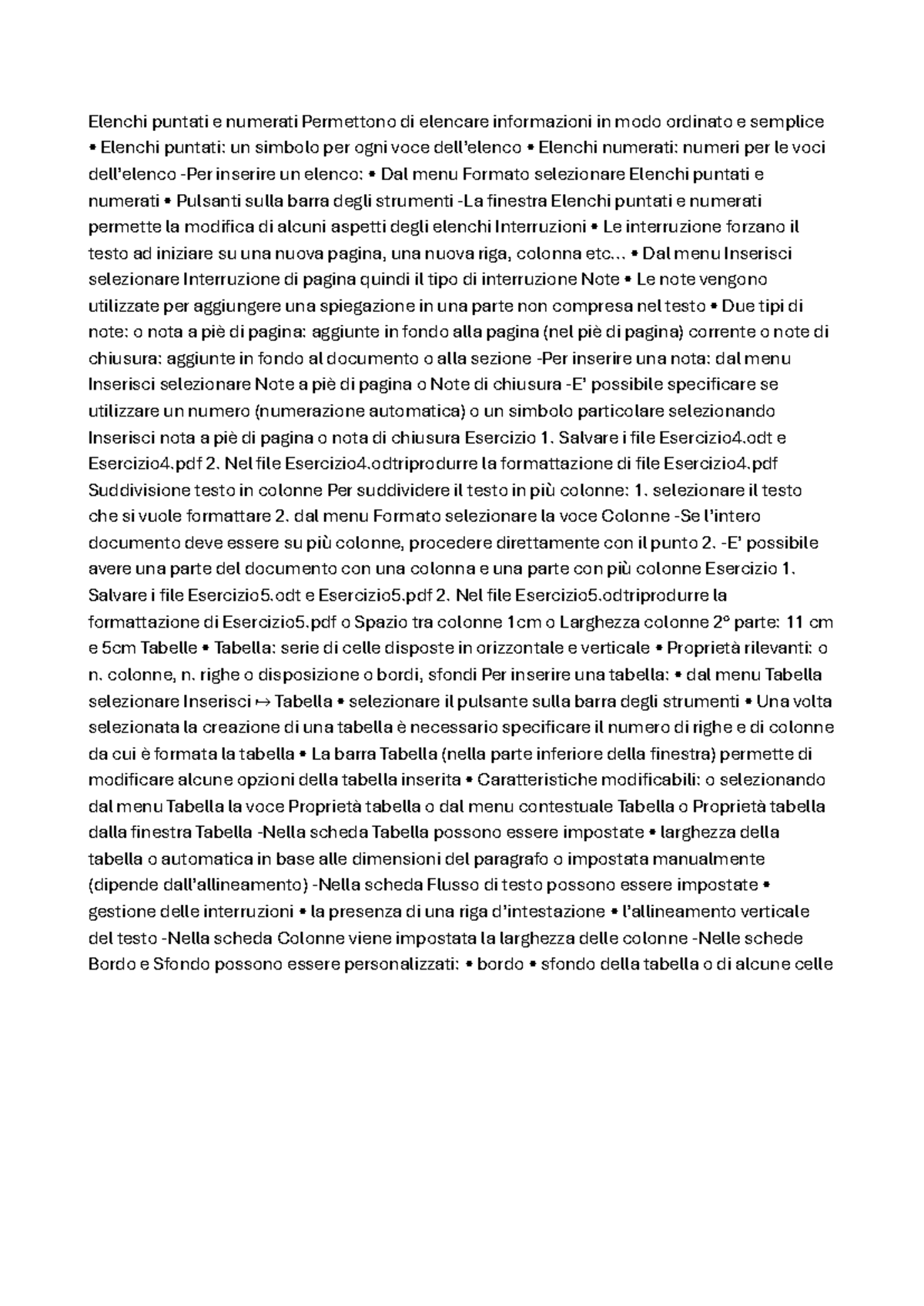 Esercizi su Elenchi Puntati, Numerati e Tabelle - Corso di ...