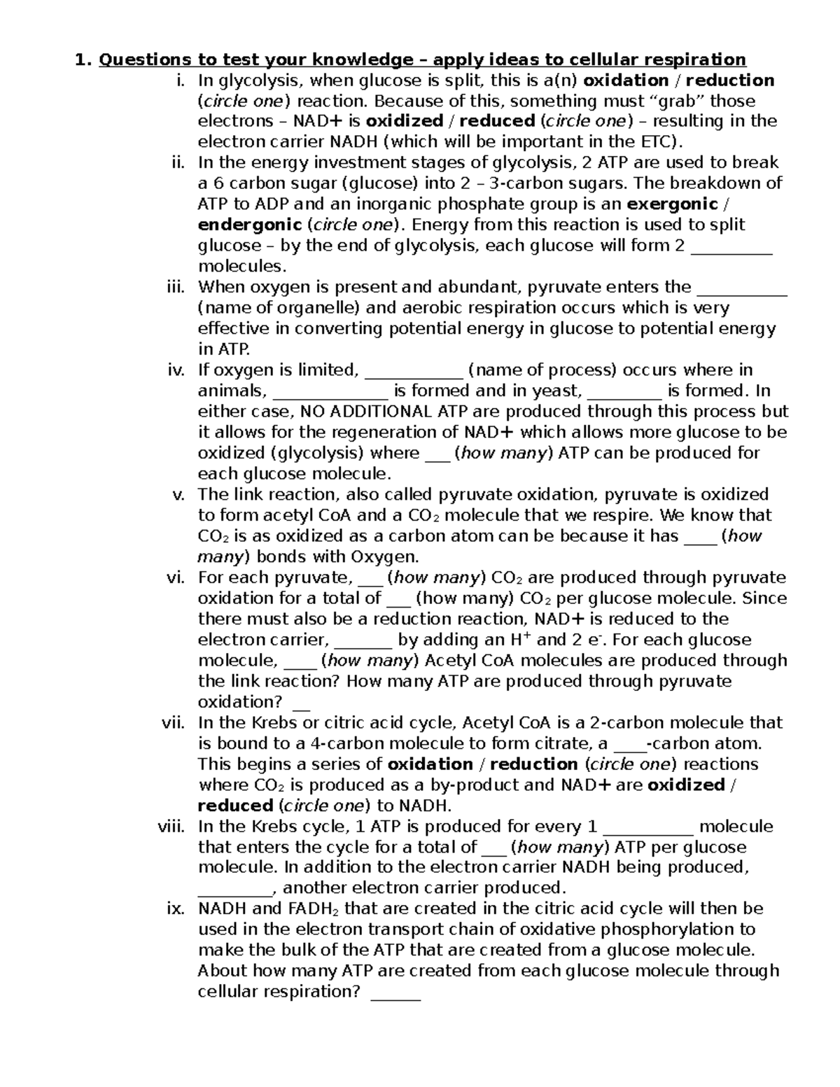 Knowledge Check: Cellular Respiration Processes (Biology 101) - Studocu
