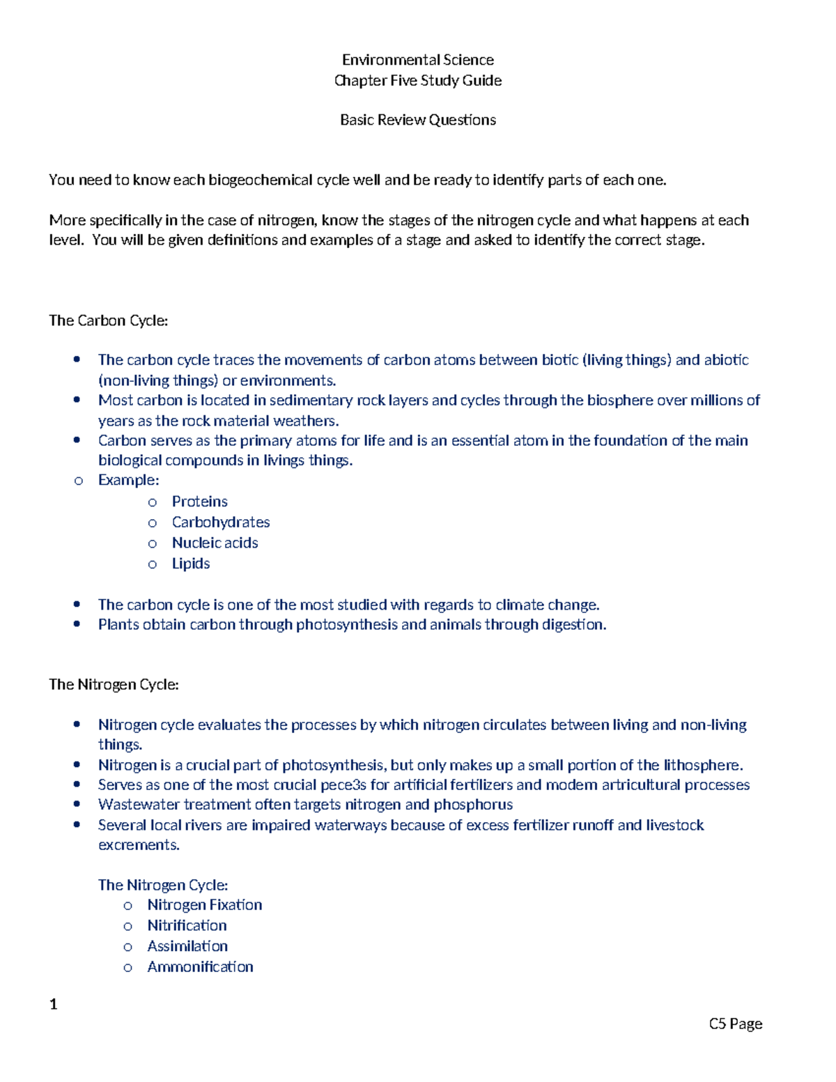 Environmental Science C5 Study Guide: Biogeochemical Cycles Overview ...