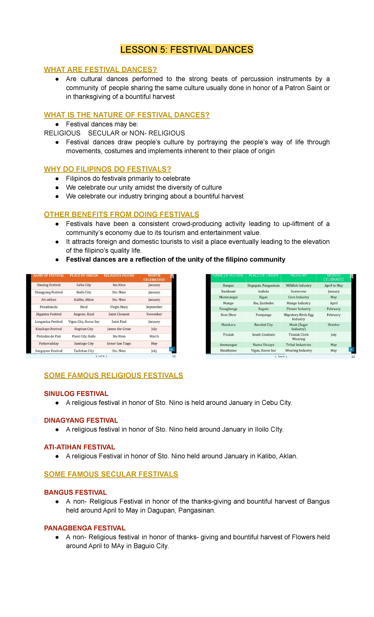 LESSON 5: UNDERSTANDING FESTIVAL DANCES IN PHILIPPINE CULTURE - Studocu