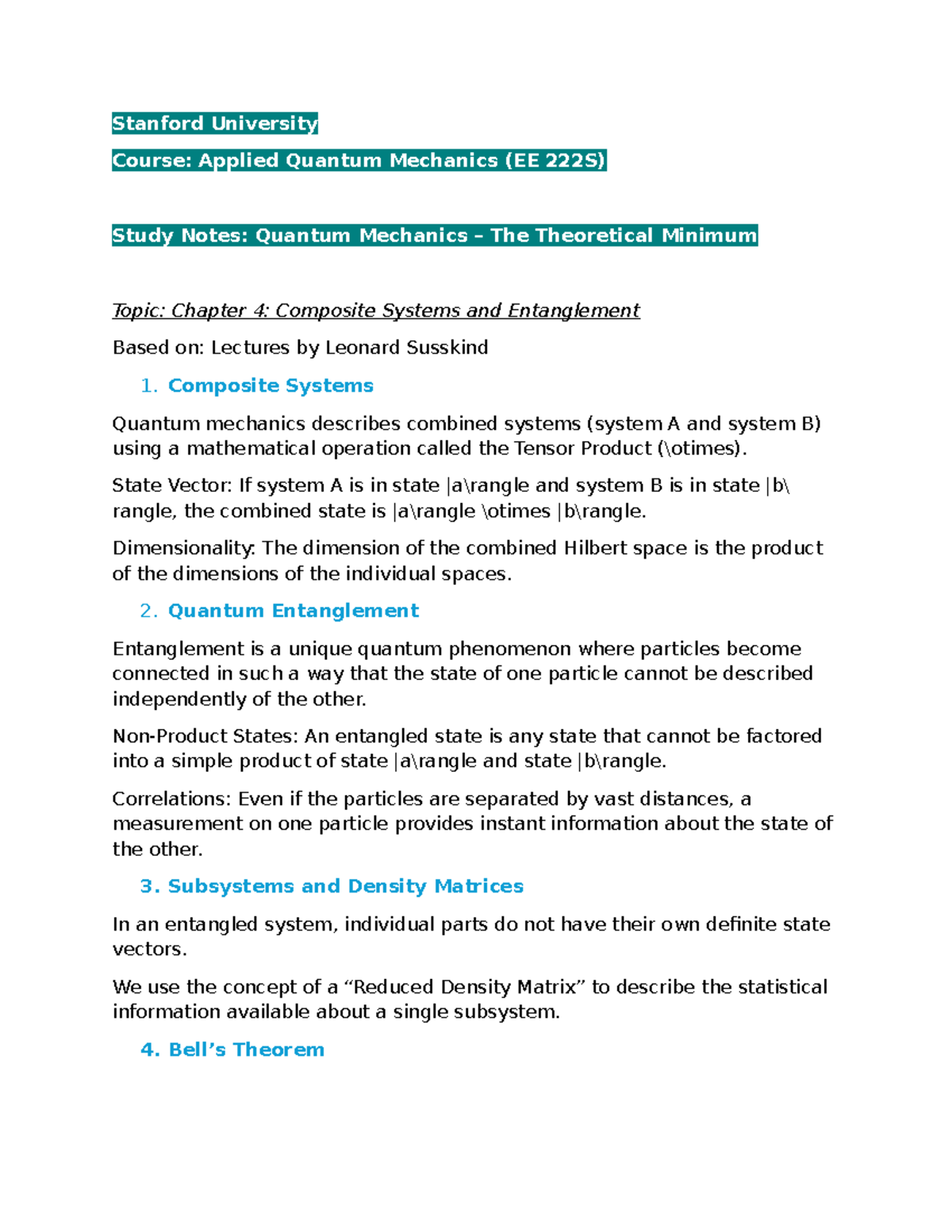 EE Quantum Mechanics Study Notes: Ch 4 - Composite Systems ...