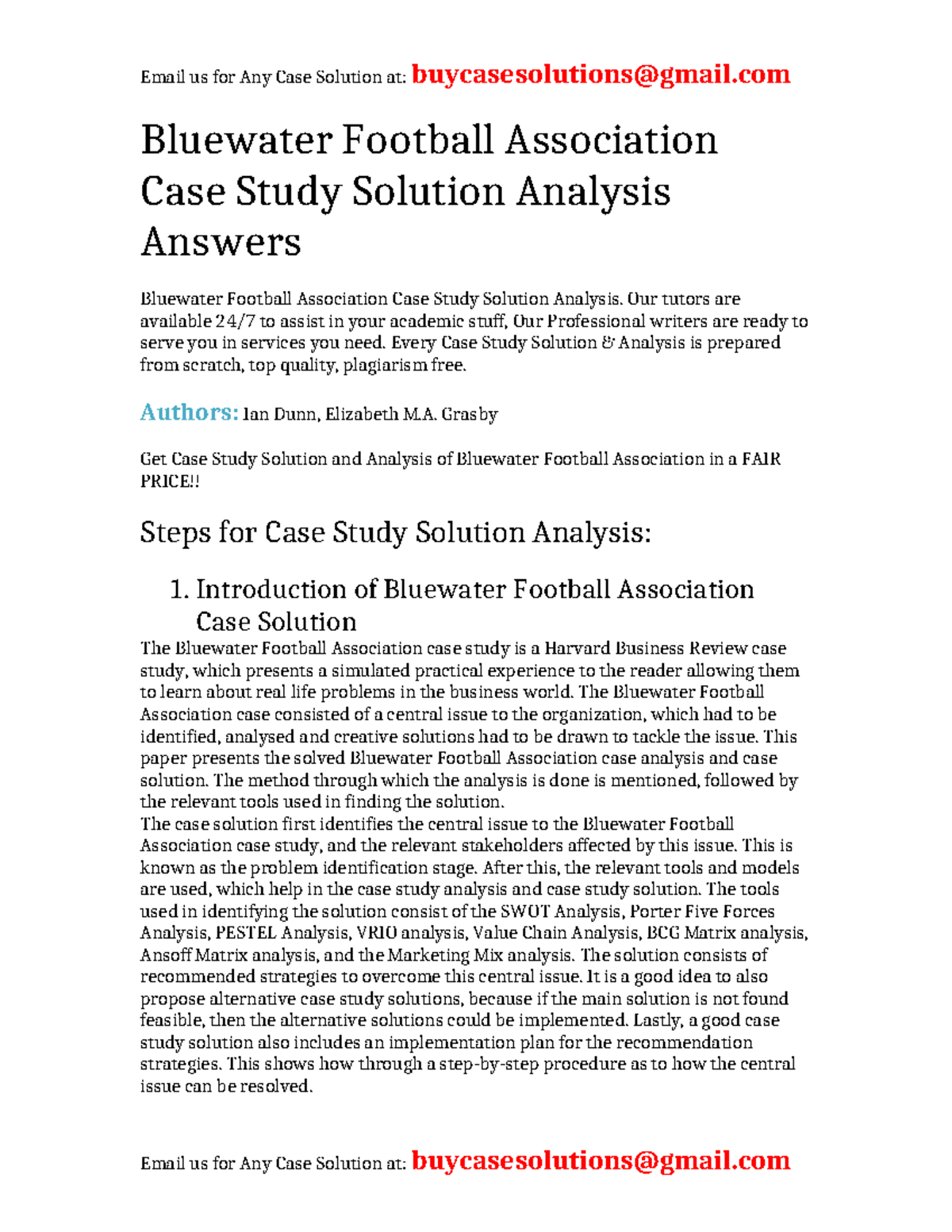 Case Study Analysis and Solutions for Bluewater Football Association ...