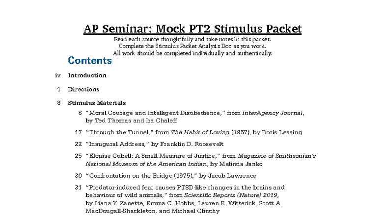 AP Seminar: Mock PT2 Stimulus Packet Analysis and Notes - Studocu