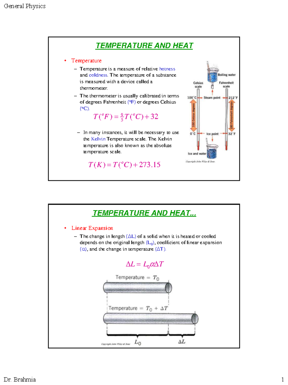 General Physics (Lec12) - Temperature and Heat Concepts - Studocu