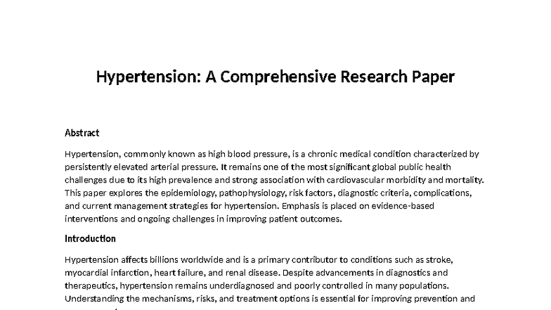 Hypertension: A Comprehensive Research Paper on Management & Challenges ...