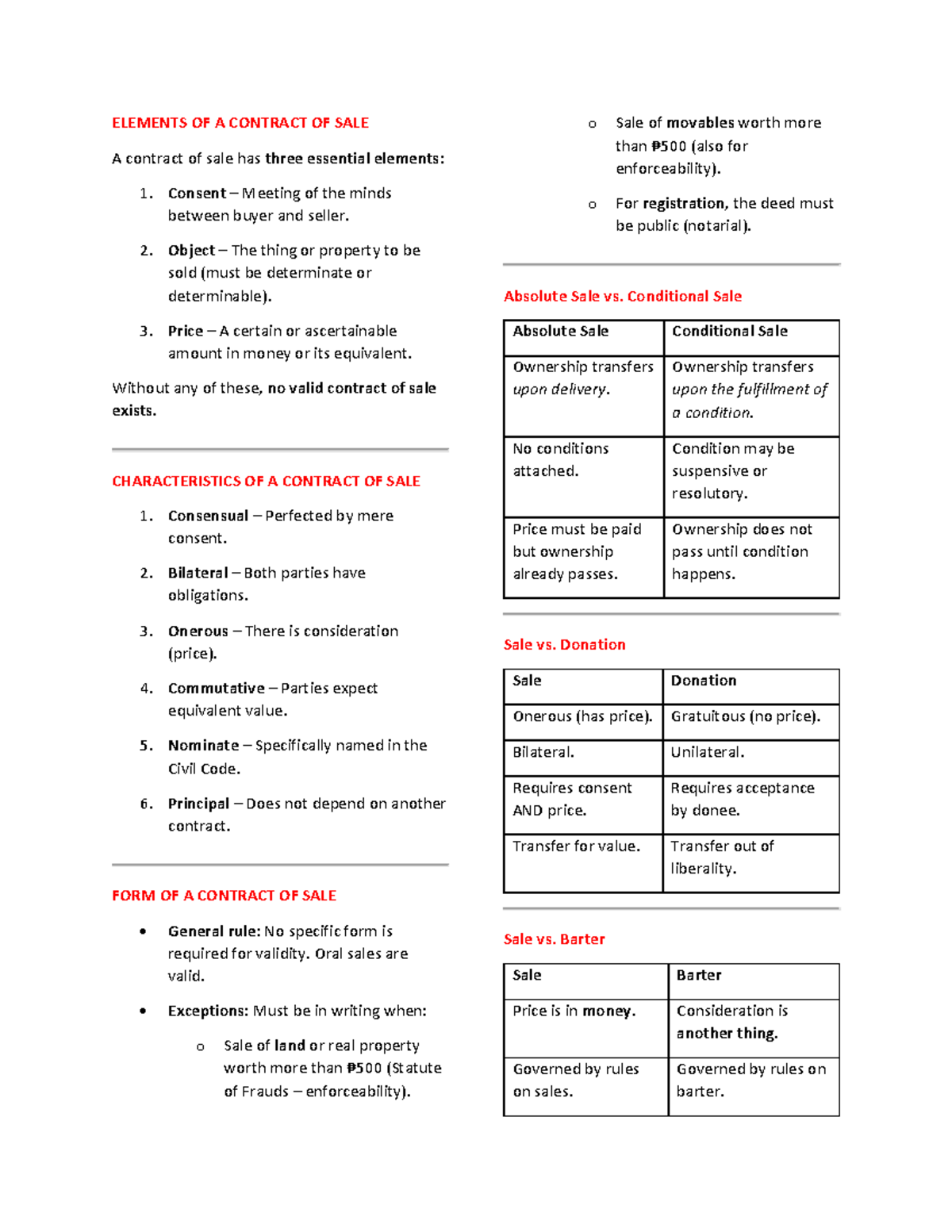 LAW ON SALES: Essential Elements & Comparisons of Contracts of Sale ...