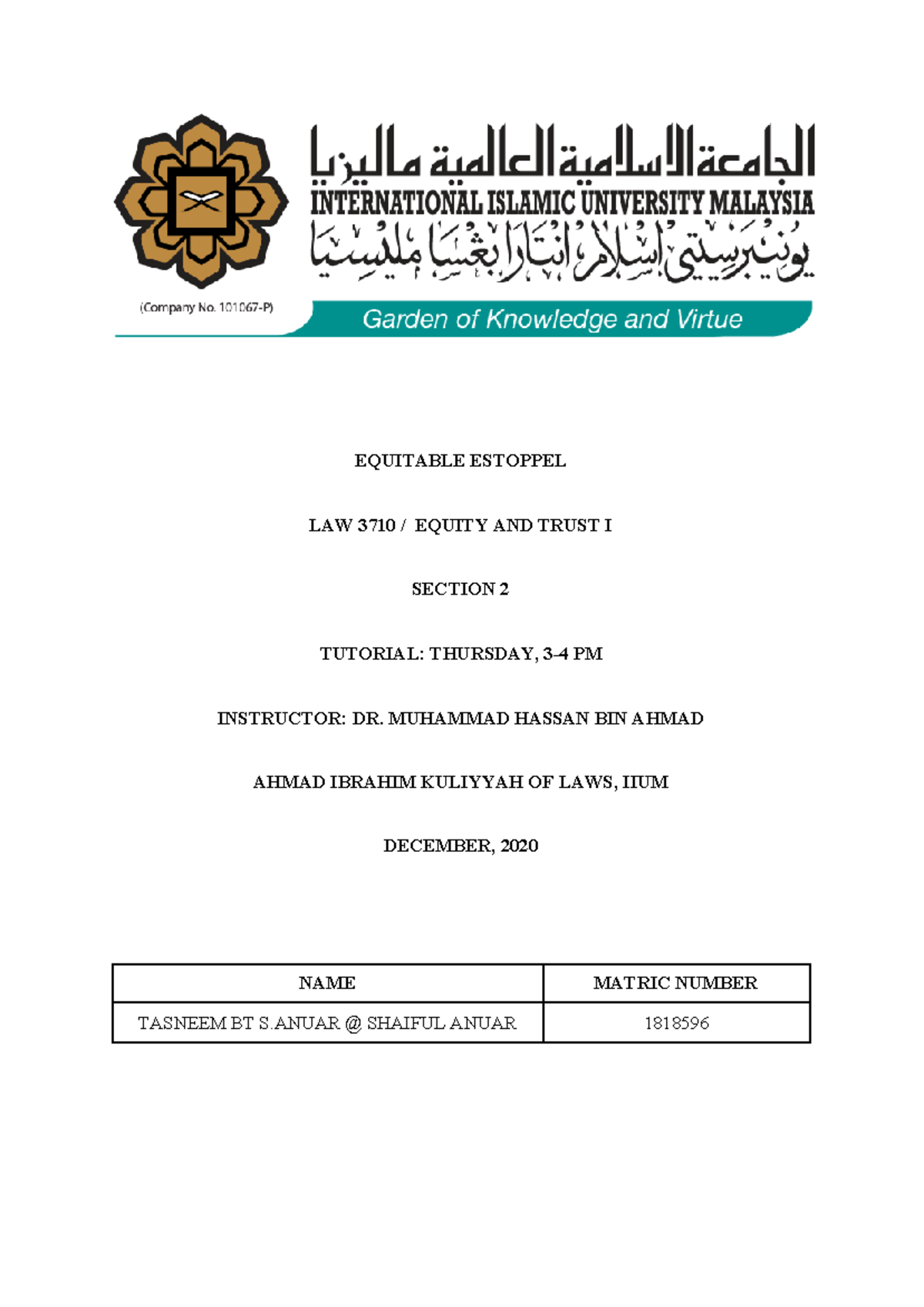 Equitable Estoppel Overview - LAW 3710 Equity & Trust I Notes - Studocu