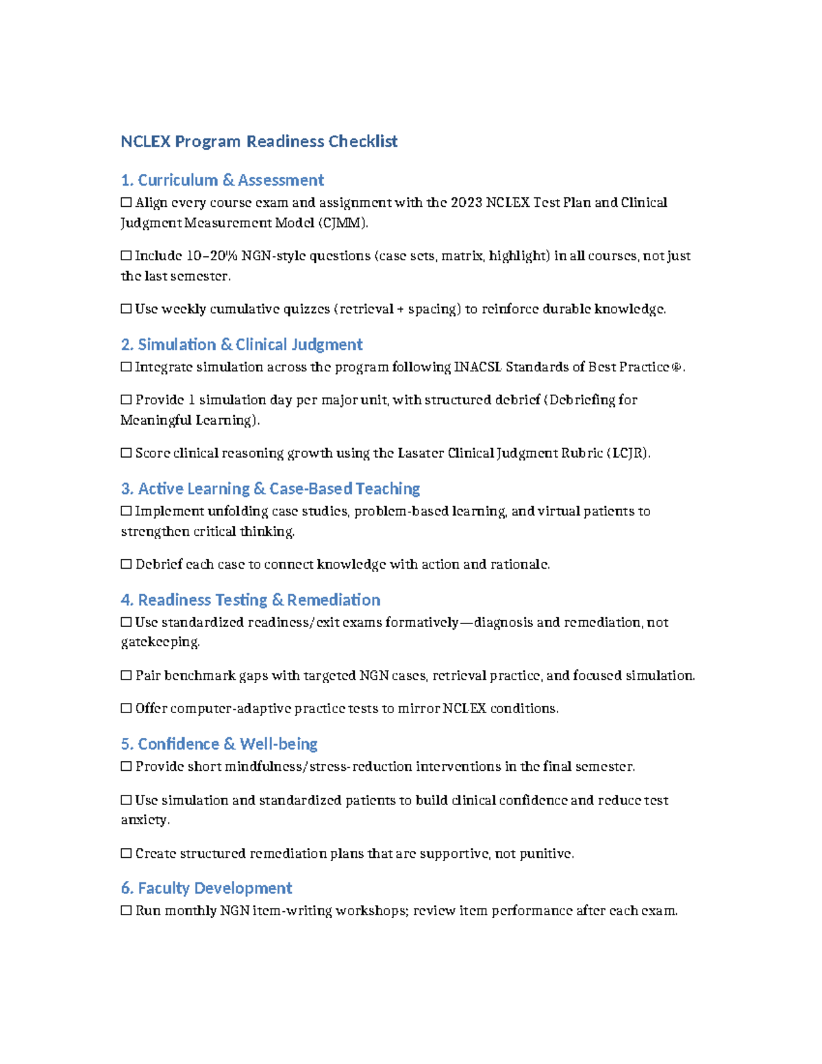 NCLEX Program Readiness Checklist: Strategies for Success - Studocu