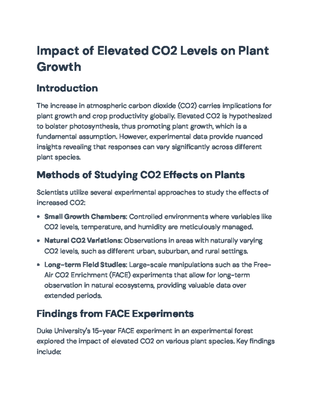 Impact of Elevated CO2 Levels on Plant Growth and Ecosystem Dynamics ...