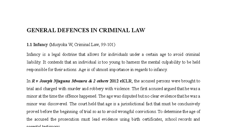 General Defences in Criminal Law: Infancy, Insanity & More (CL 1) - Studocu