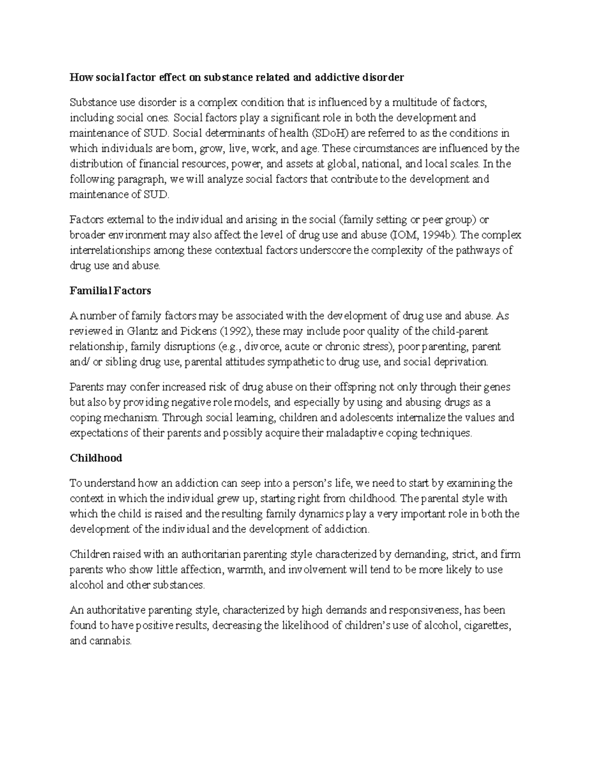 Biopsychosocial Model: Social Factors in Substance Use Disorder - Studocu