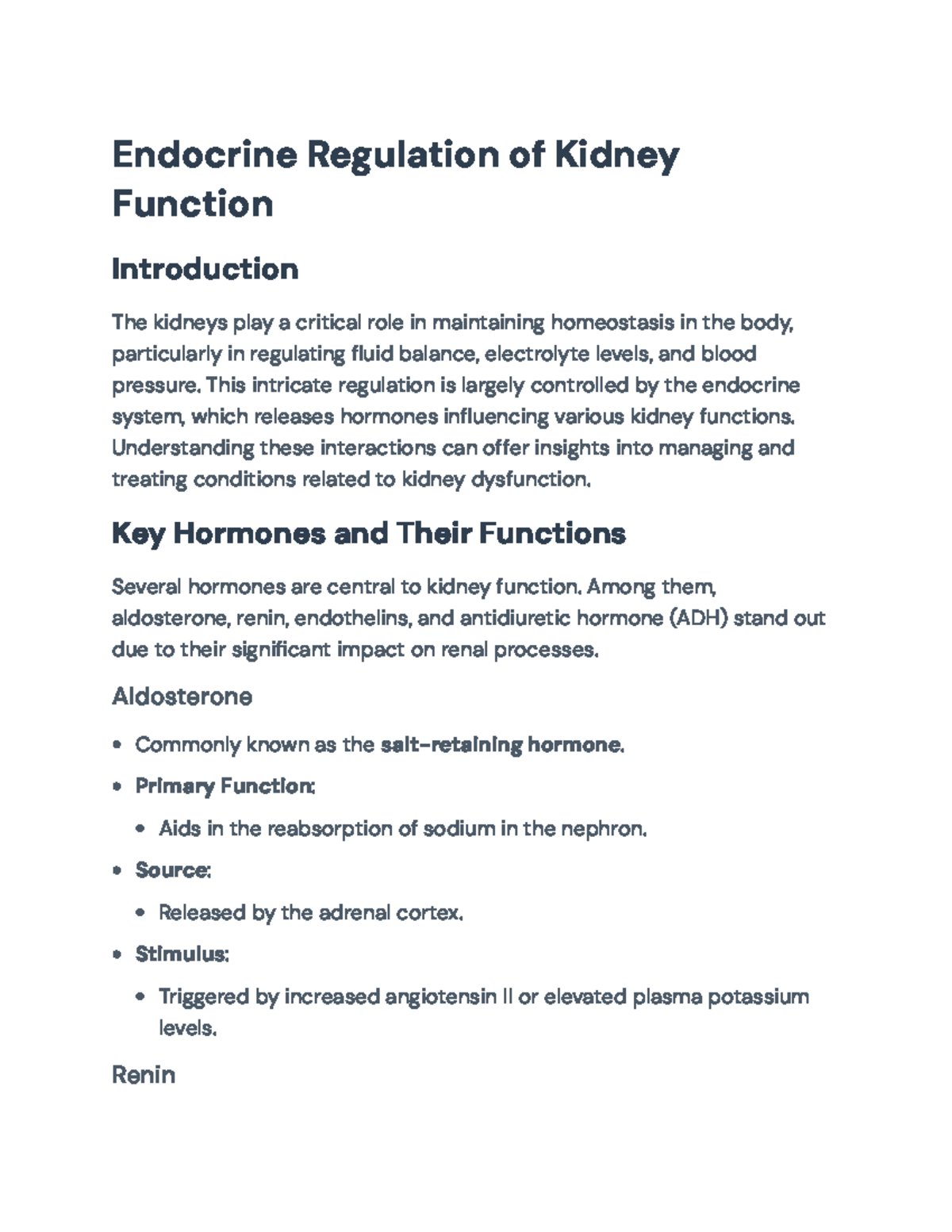 Endocrine Regulation of Kidney Function: Hormones and Mechanisms ...