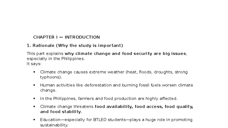 BTLED Study on Climate Change, Food Security, and Sustainability - Studocu
