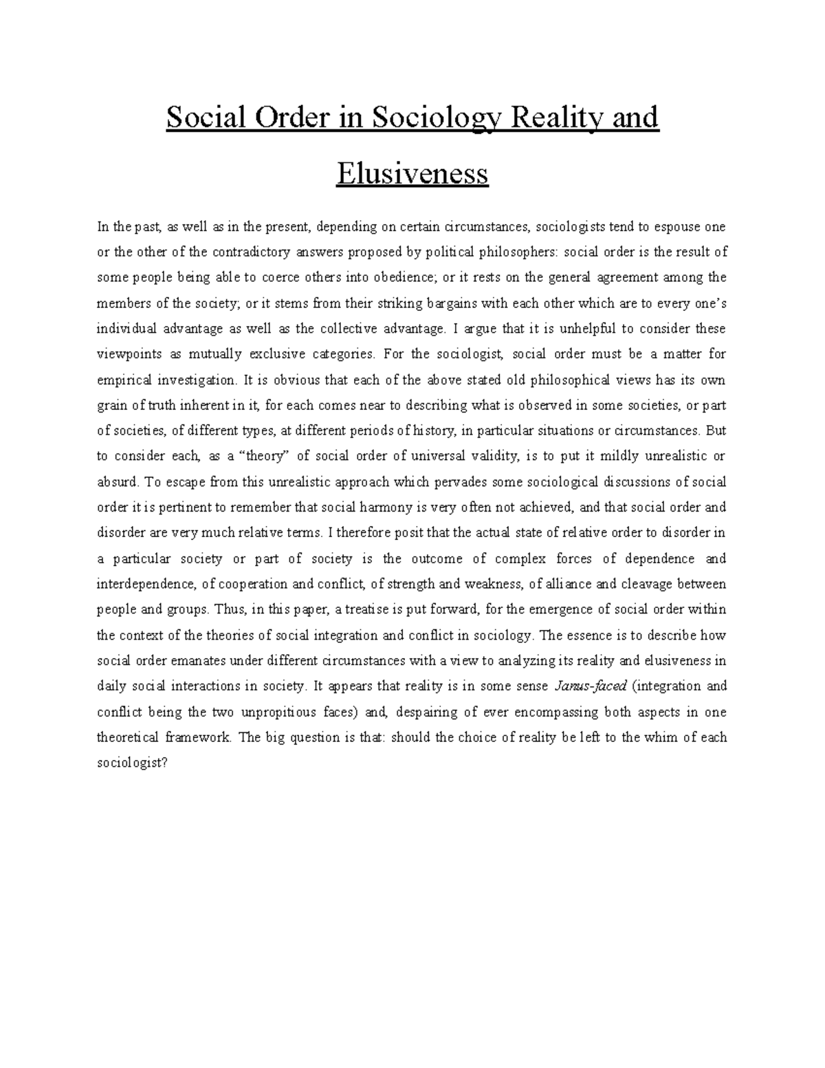 Exploring Social Order: Reality and Elusiveness in Sociology (SOC101 ...
