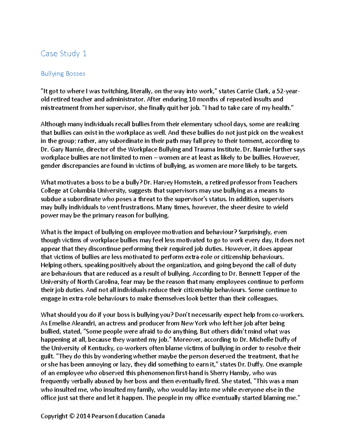 Case Study 1: Understanding Workplace Bullying Dynamics - Studocu