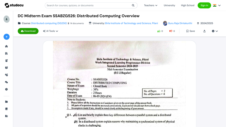 SSZG526 Midterm Exam: Overview of Distributed Computing - Studocu