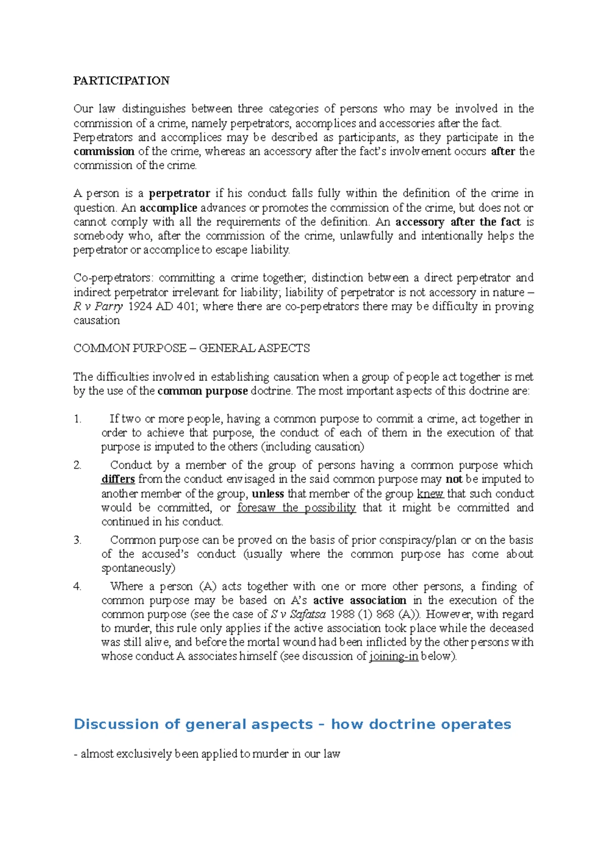 Analysis of Common Purpose Doctrine in South African Law (LAW 2025 ...