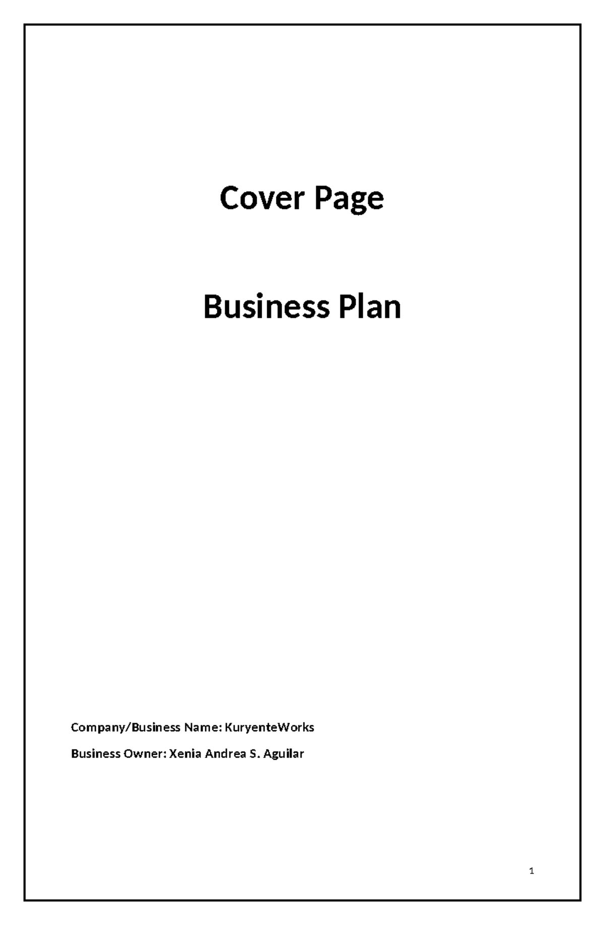 KuryenteWorks Business Plan Template (Entrepreneurship Training) - Studocu
