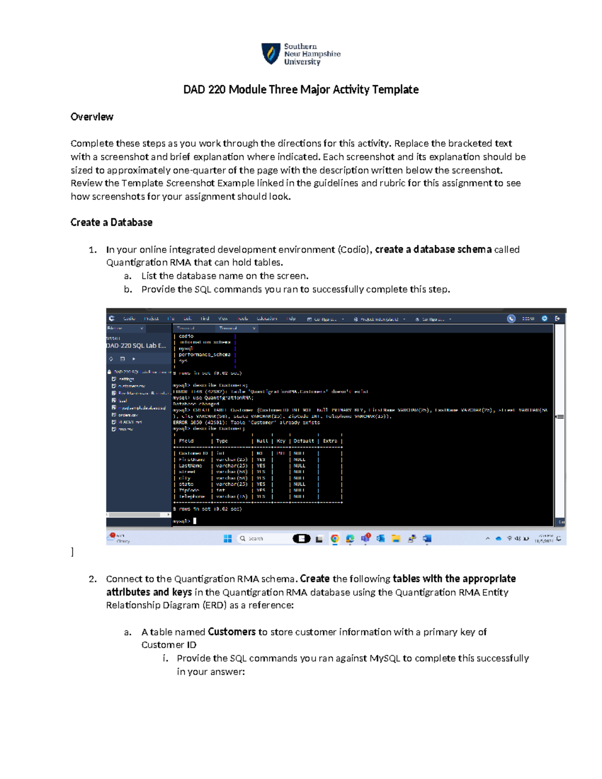 Dad 220 Module Three Major Activity 3 3 Replace The Bracketed Text With A Screenshot And Brief
