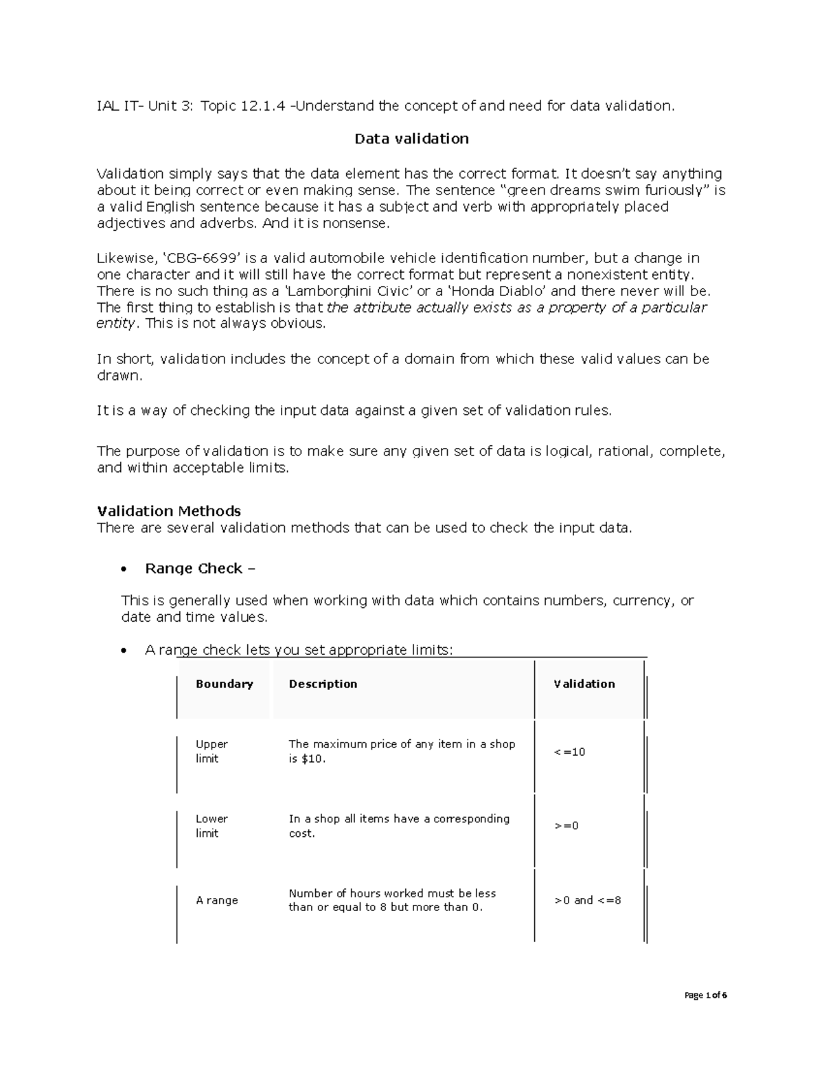12.1.4 Understand the concept of and need for data validation - IAL IT ...