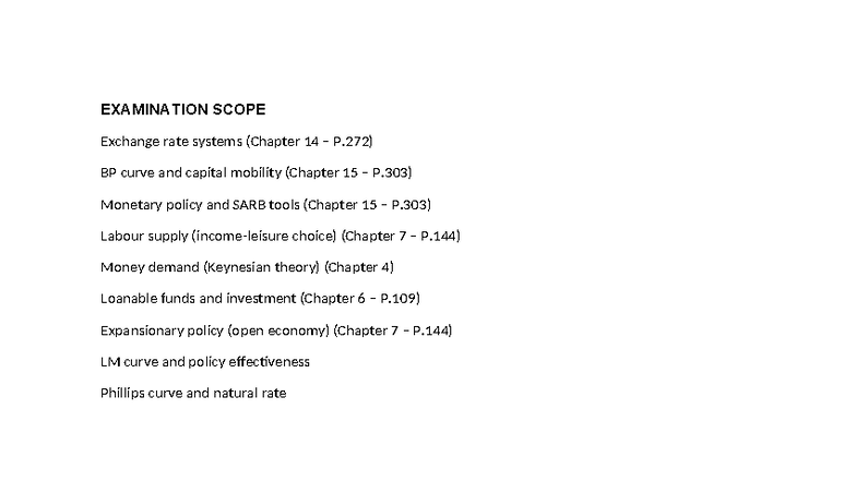 Examination Scope - PREPARATORY ASSESSMENTS - ECO221 - EXAMINATION ...