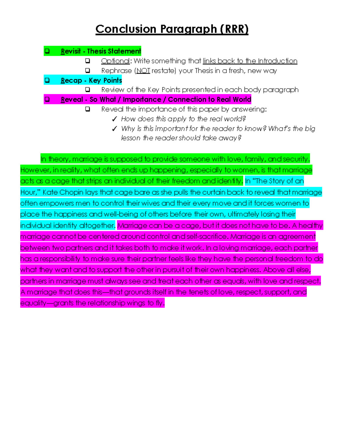 Conclusion Paragraph Guide: RRR Model with Directions for Essays - Studocu