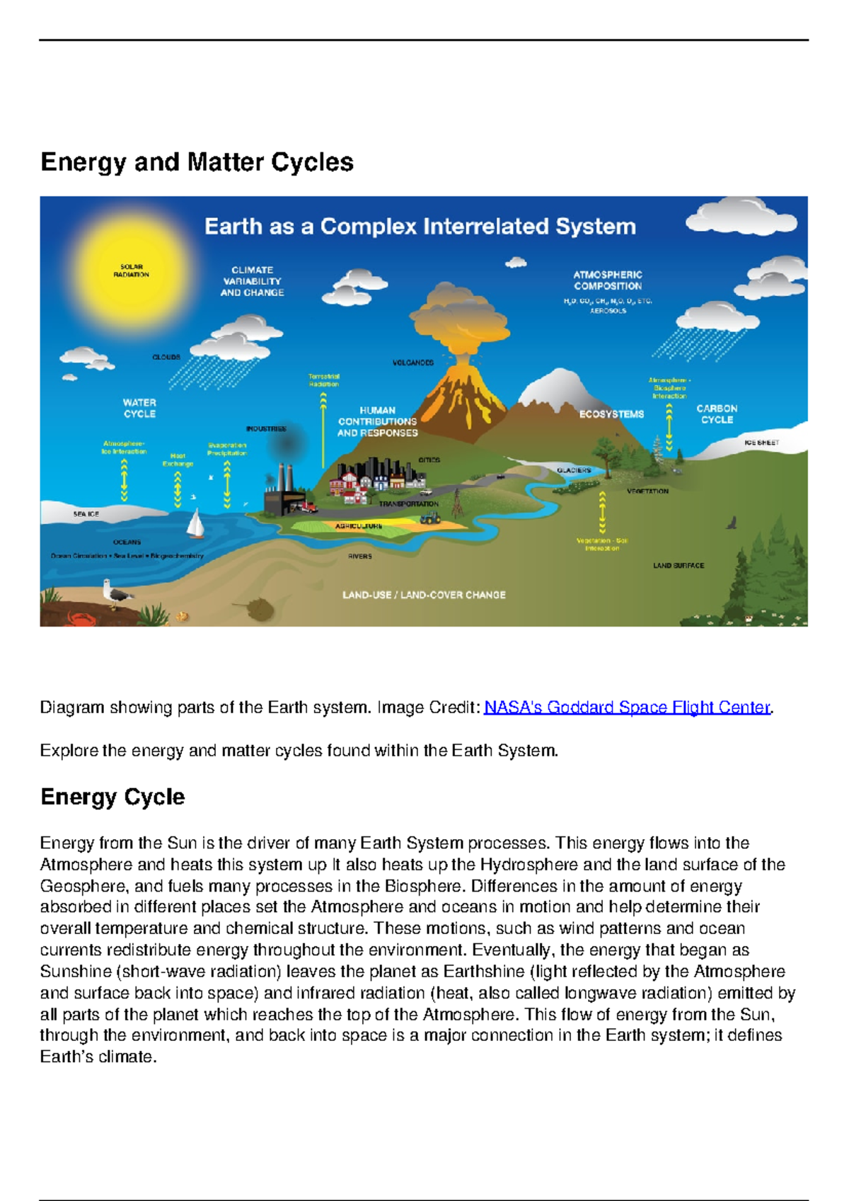 Energy and Matter Cycles in Earth's Systems: A Detailed Exploration ...