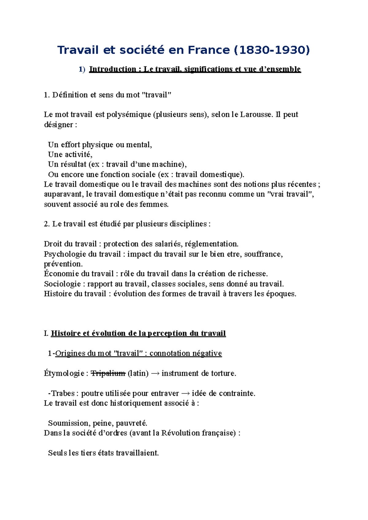Travail et Société en France : Évolution et Perspectives (Cours 0 ...