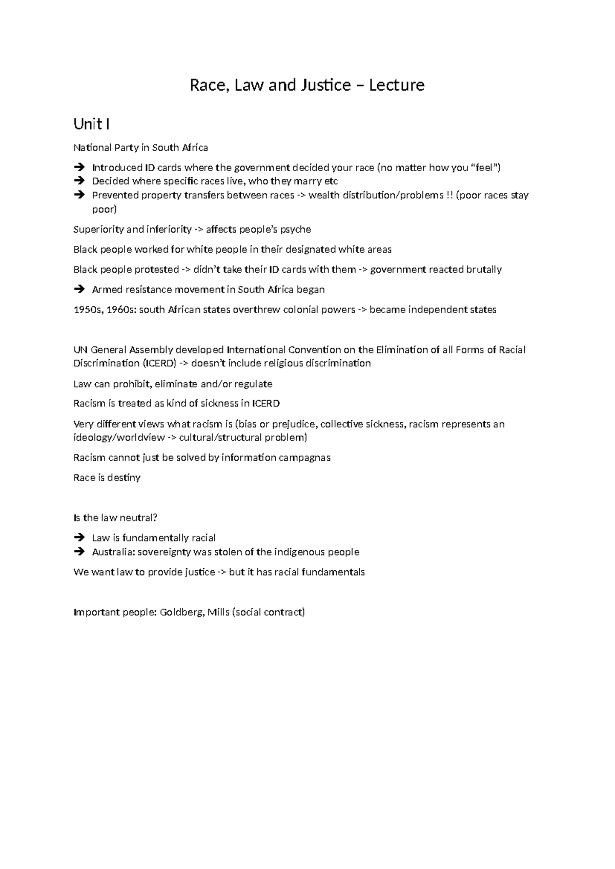 Race, Law, and Justice – Lecture Notes (Course Code: LAW101) - Studocu