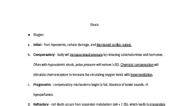 Shock Notes: Stages, Mechanisms, and Types (FA Davis) - Studocu