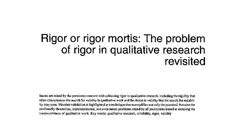Rigor vs. Rigor Mortis: Reassessing Validity in Qualitative Research ...