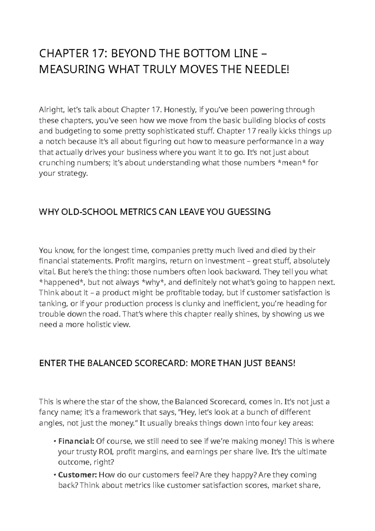 CHAPTER 17: MEASURING PERFORMANCE WITH THE BALANCED SCORECARD - Studocu