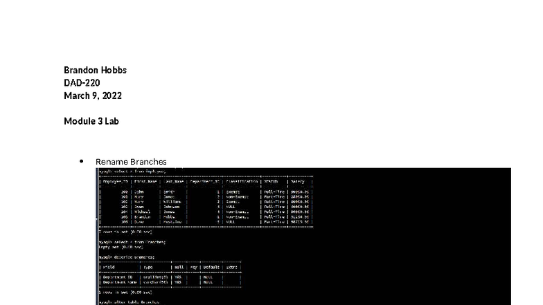 IT 140 Module 3 Lab: Branch Renaming & Inner Join Techniques - Studocu