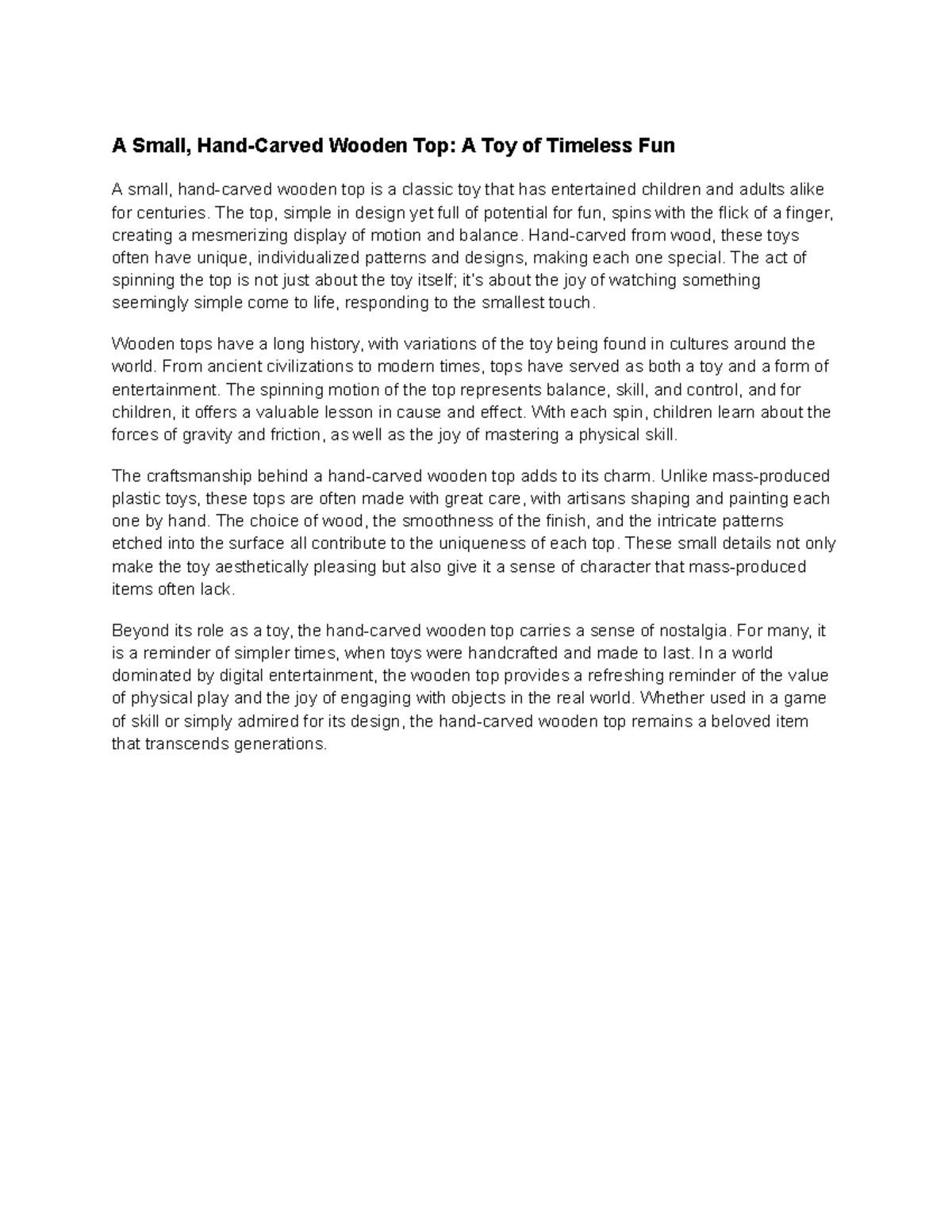 A Small, Wooden Top: Timeless Toy of Fun and Skill - Studocu