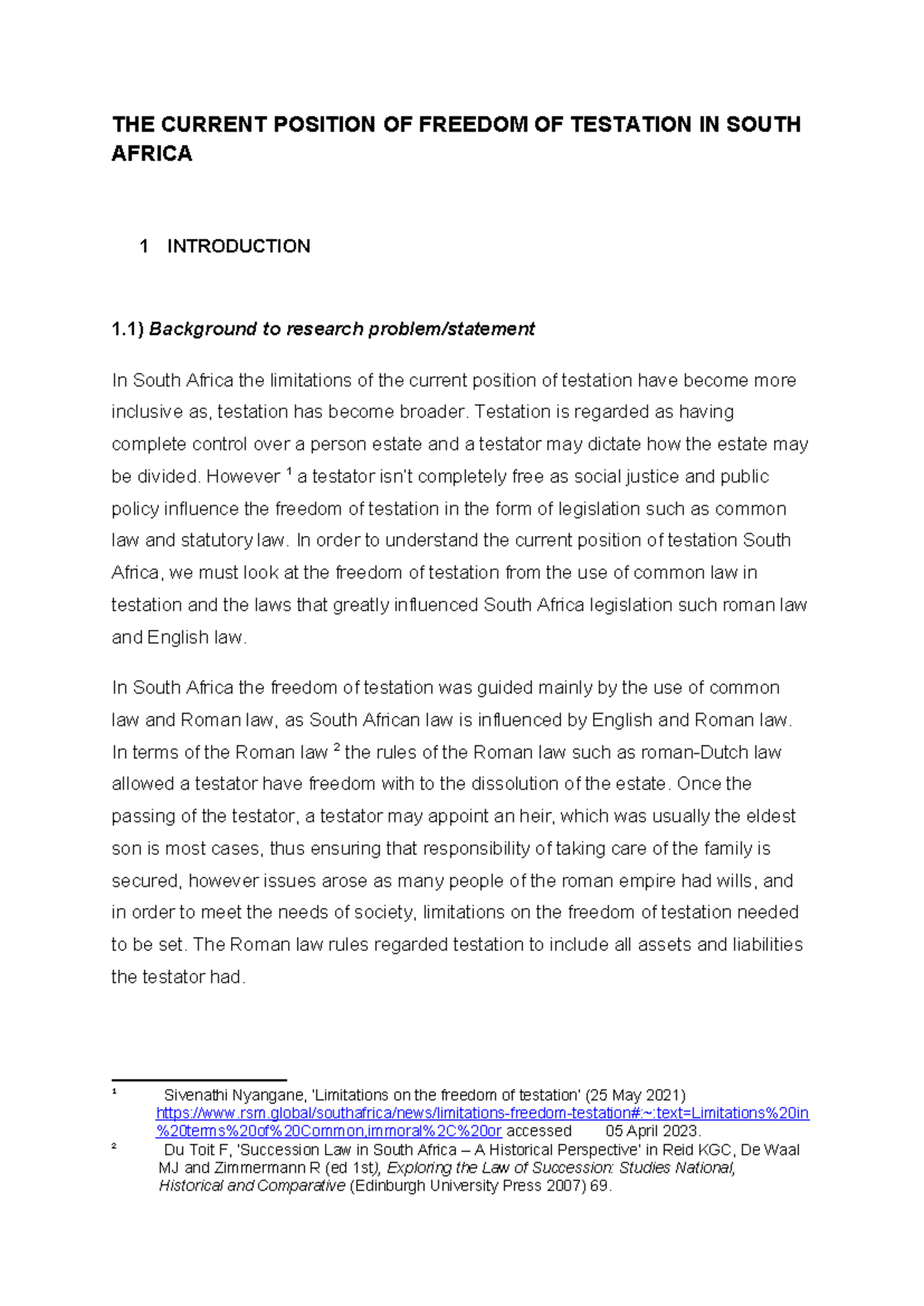 RRLLB Portfolio on Freedom of Testation in South Africa 2022 - Studocu