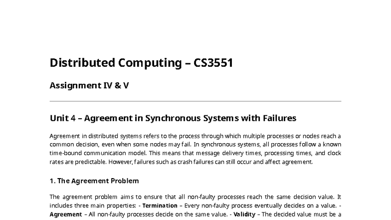 Distributed Computing CS3551 Assignment IV: Agreement in Synchronous ...