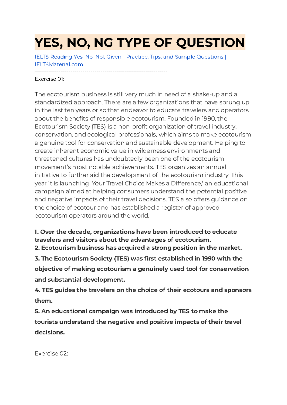 IE.15. IELTS Reading Yes, No, Not Given Practice & Tips - Studocu