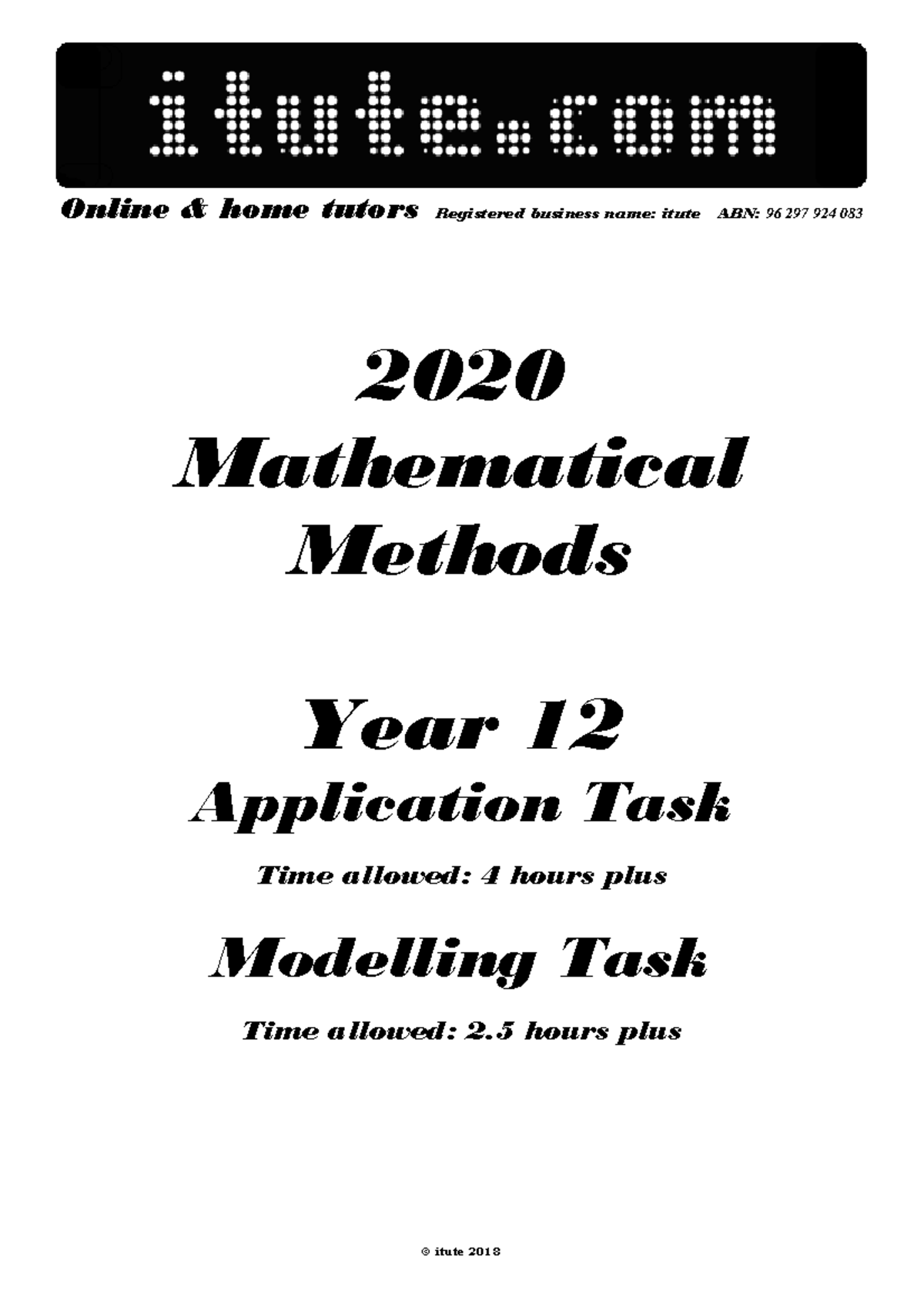 2020 Mathematical Methods Year 12 Application Or Modelling Task 002 Sac Practice Material