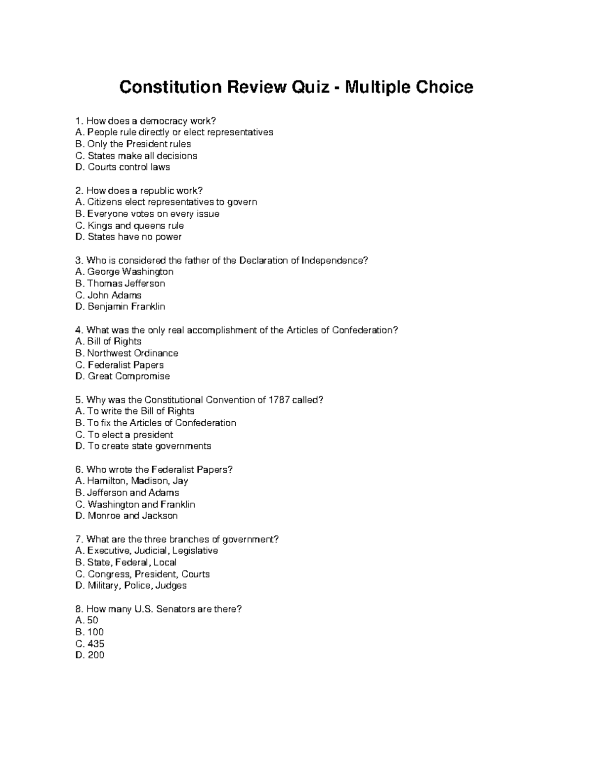 Constitution Review Quiz (CIV 101) - Essential MC Questions - Studocu