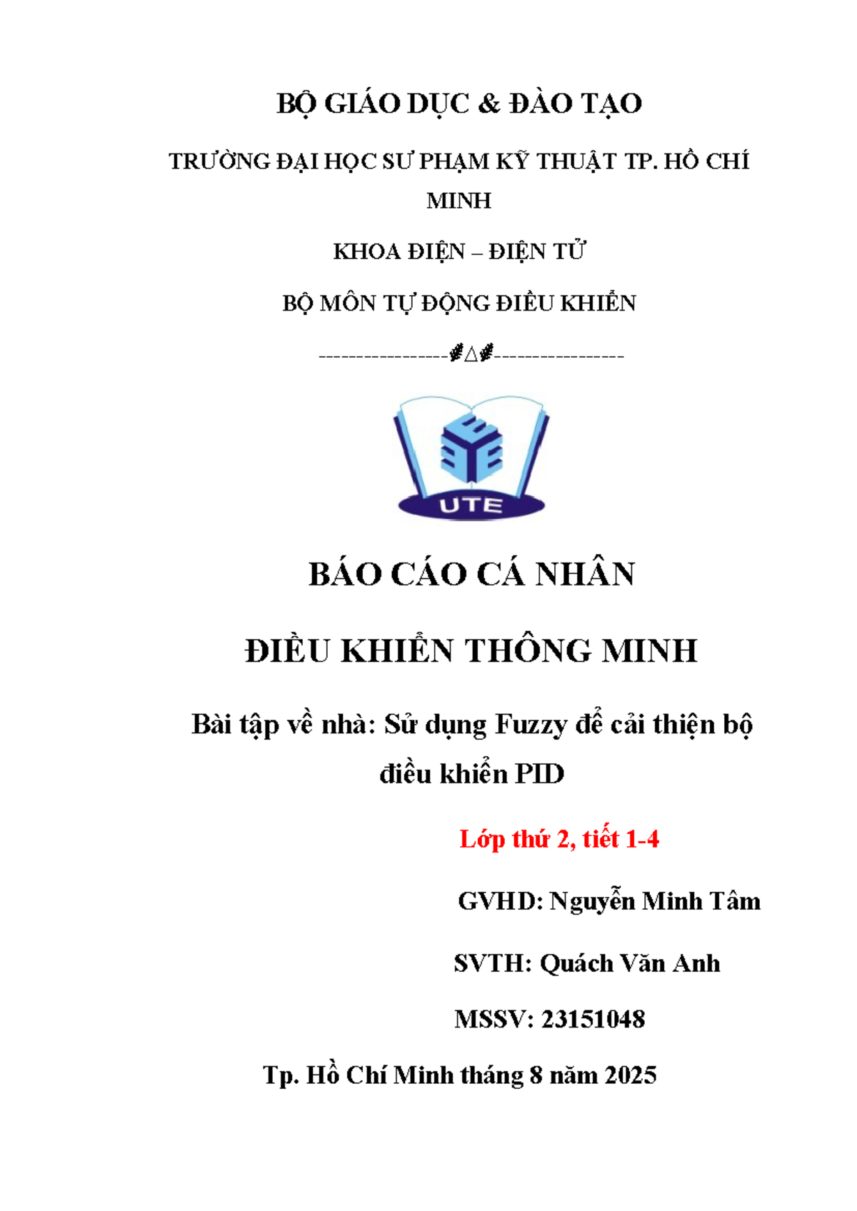 Bài Tập Về Nhà: Cải Thiện PID Bằng Fuzzy - Lớp 2 - Studocu
