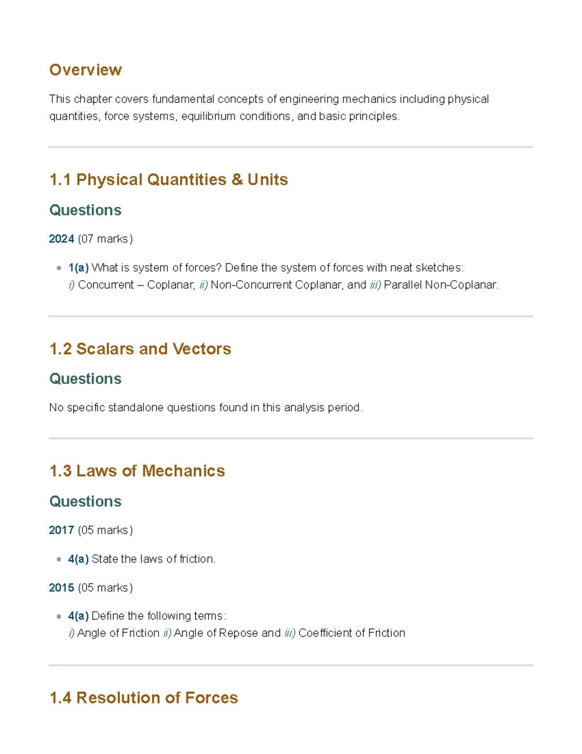 Basics of Mechanics: Key Concepts & Questions (ENG 101) - Studocu